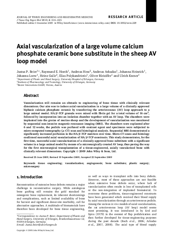 (PDF) Axial vascularization of a large volume calcium phosphate ceramic ...