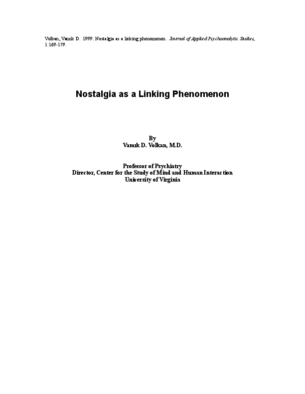 NOSTALGIA as a LINKING PHENOMENON