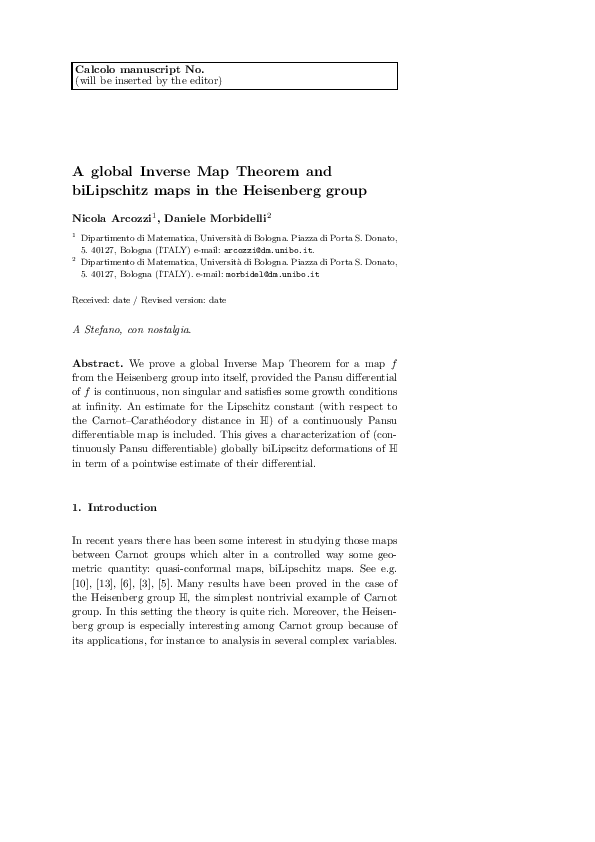 (PDF) A global Inverse Map Theorem and biLipschitz maps in the ...