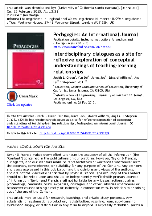 (PDF) Interdisciplinary dialogues as a site for reflexive exploration of conceptual ...