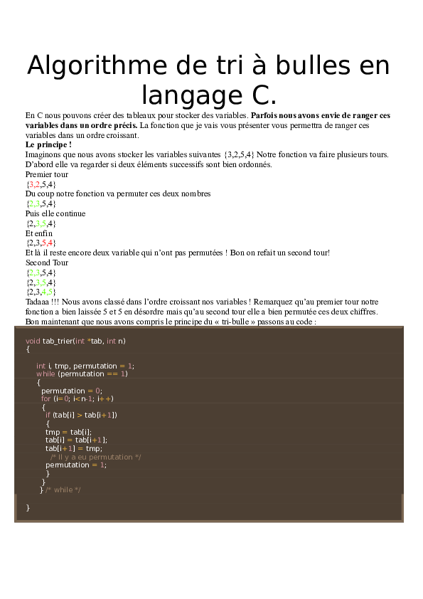 (DOC) Algorithme de tri à bulles en langage C