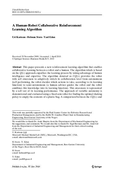 (PDF) A Human-Robot Collaborative Reinforcement Learning Algorithm