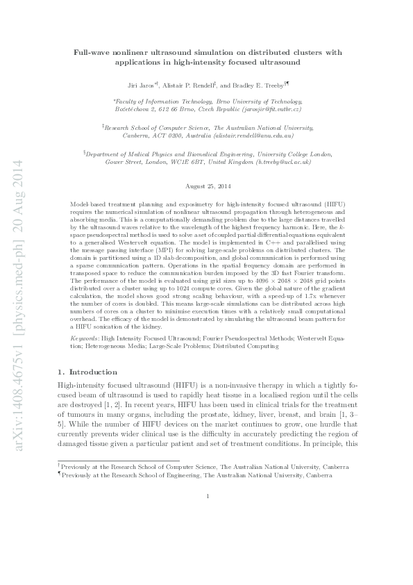 Pdf Full Wave Nonlinear Ultrasound Simulation On Distributed Clusters With Applications In