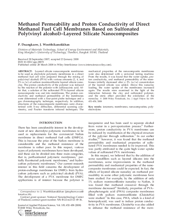 (PDF) Methanol permeability and proton conductivity of direct methanol ...