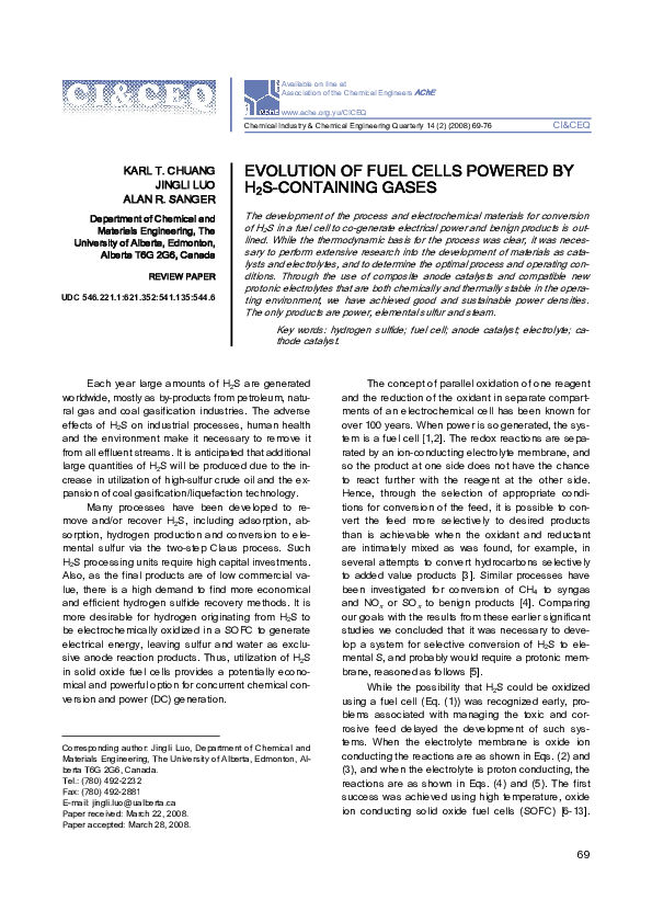 (PDF) Evolution of fuel cells powered by H2S-containing gases