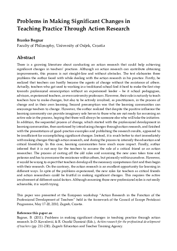 (PDF) Problems in Making Significant Changes in Teaching Practice ...