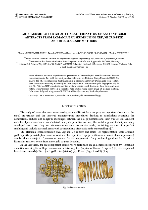 (PDF) ARCHAEOMETALLURGICAL CHARACTERIZATION OF ANCIENT GOLD ARTIFACTS FROM ROMANIAN MUSEUMS ...