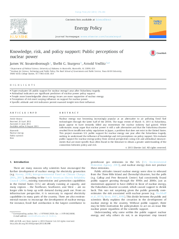 (PDF) Knowledge, risk, and policy support: Public perceptions of ...