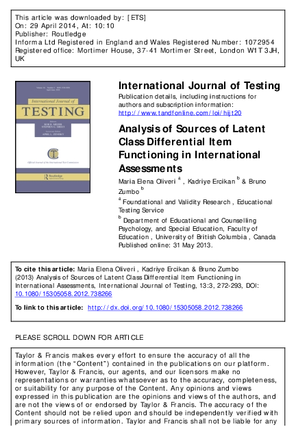 Pdf Analysis Of Sources Of Latent Class Differential Item Functioning In International Assessments