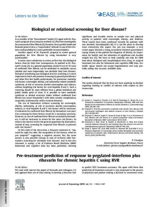 (PDF) Pre-treatment prediction of response to pegylated-interferon plus ...