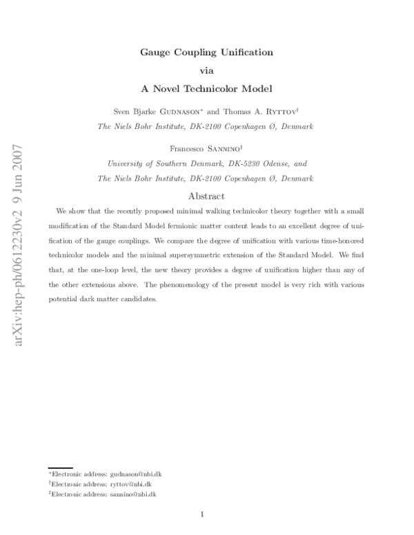 (PDF) Enhanced Gauge Coupling Unification in Technicolor