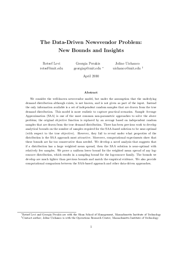 (PDF) The Data-Driven Newsvendor Problem: New Bounds and Insights