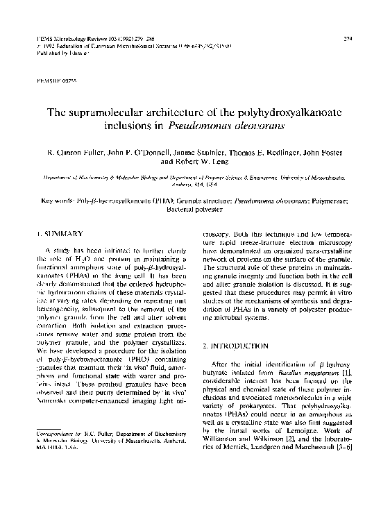 (PDF) The supramolecular architecture of the polyhydroxyalkanoate ...