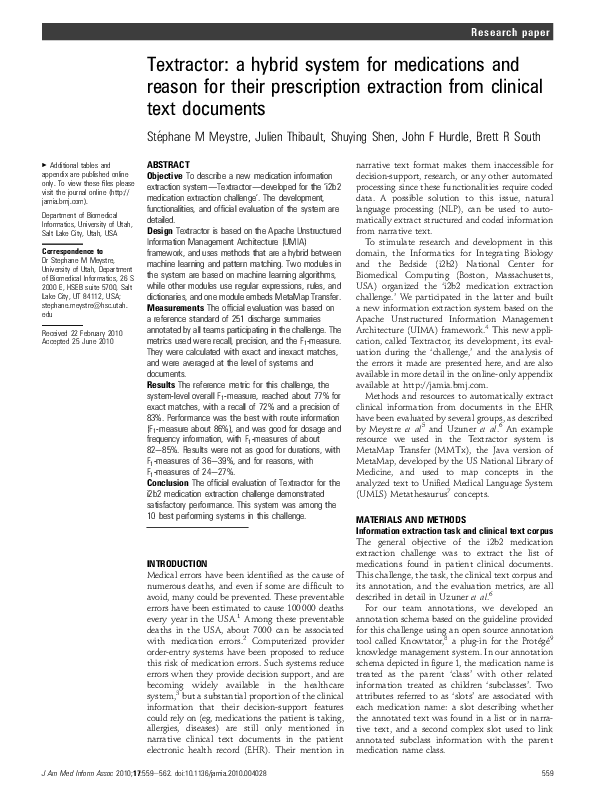 (PDF) Textractor: a hybrid system for medications and reason for their ...