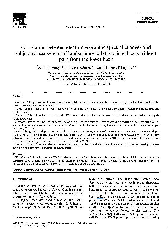 (PDF) Electromyography and ratings of lumbar muscle fatigue using a ...