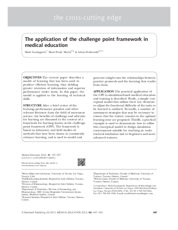 (PDF) The application of the challenge point framework in medical education