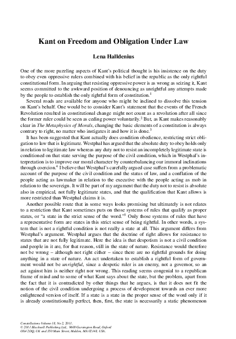 (PDF) Kant on Freedom and Obligation Under Law