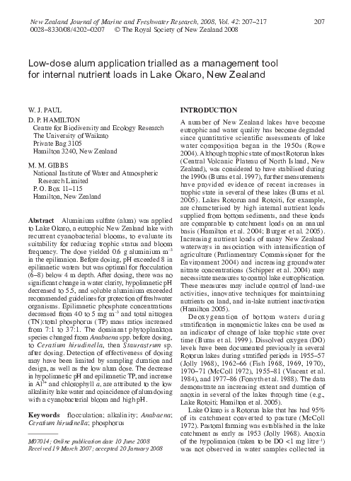 (PDF) Low‐dose alum application trialled as a management tool for ...