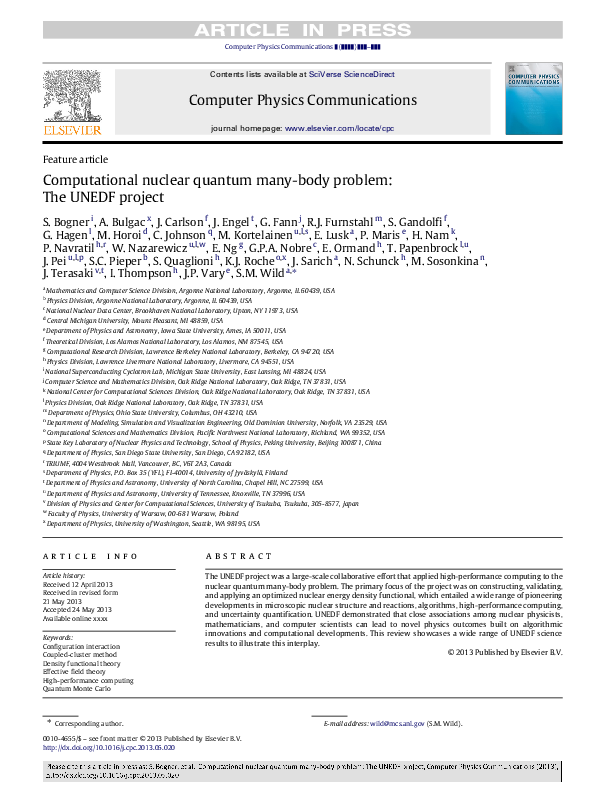 (PDF) Computational nuclear quantum many-body problem: The UNEDF project