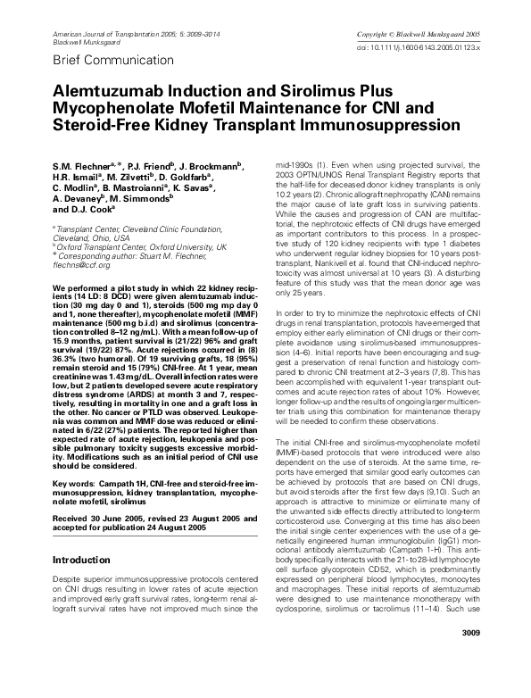 (PDF) Alemtuzumab Induction and Sirolimus Plus Mycophenolate Mofetil ...
