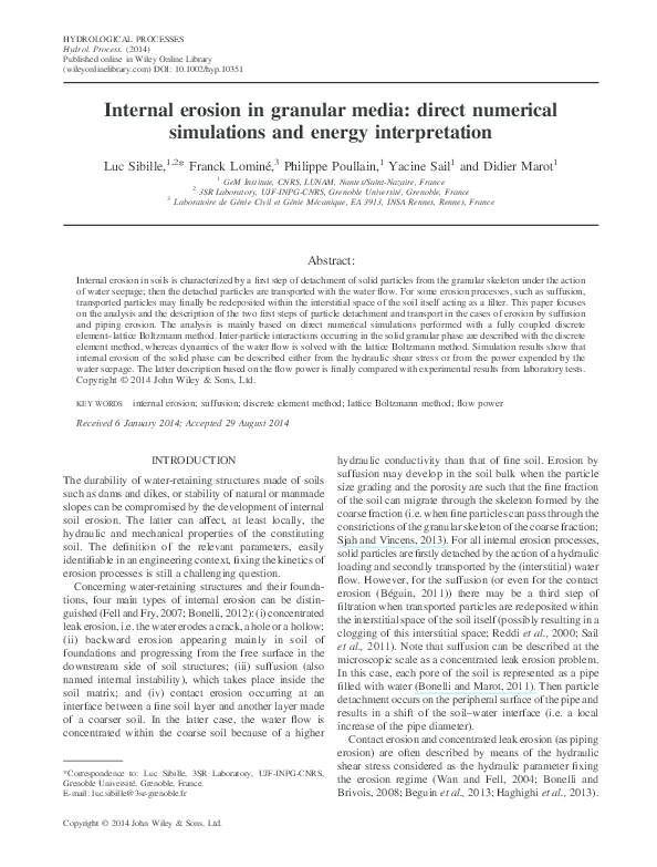 (PDF) Internal erosion in granular media: direct numerical simulations and energy interpretation
