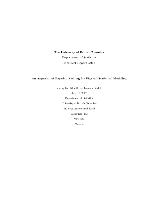 (PDF) An appraisal of Bayesian melding for physical-statistical modeling