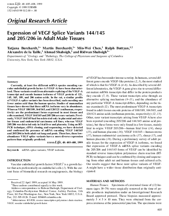(PDF) Expression of VEGF Splice Variants 144/145 and 205/206 in Adult ...