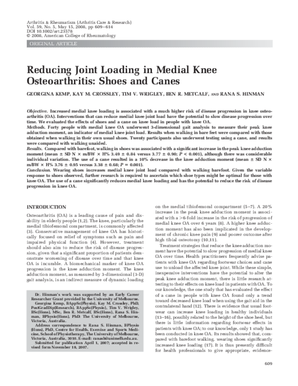 (PDF) Reducing joint loading in medial knee osteoarthritis: Shoes and canes