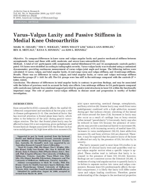 (PDF) Varus-valgus laxity and passive stiffness in medial knee ...