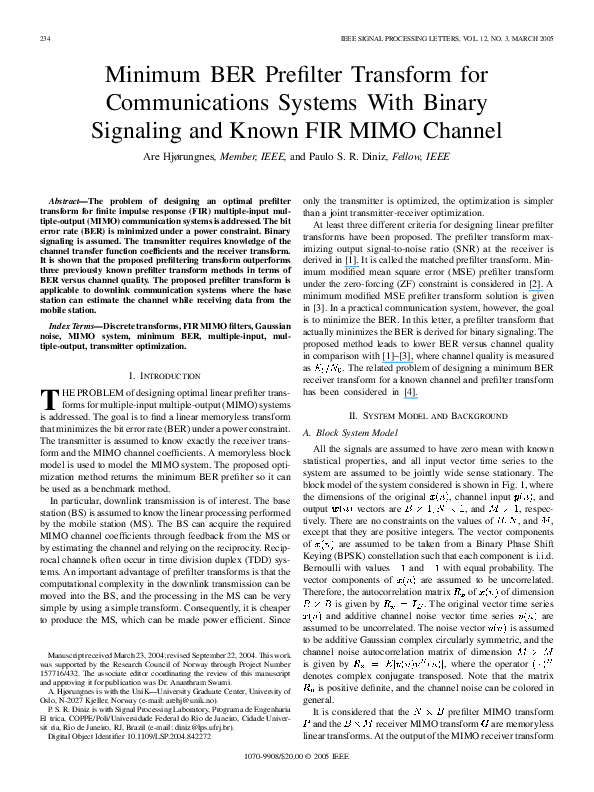 (PDF) Minimum BER prefilter transform for communications systems with ...