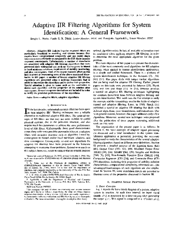Pdf Adaptive Iir Filtering Algorithms For System Identification A General Framework