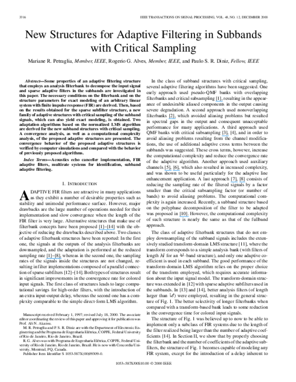 Pdf New Structures For Adaptive Filtering In Subbands With Critical Sampling