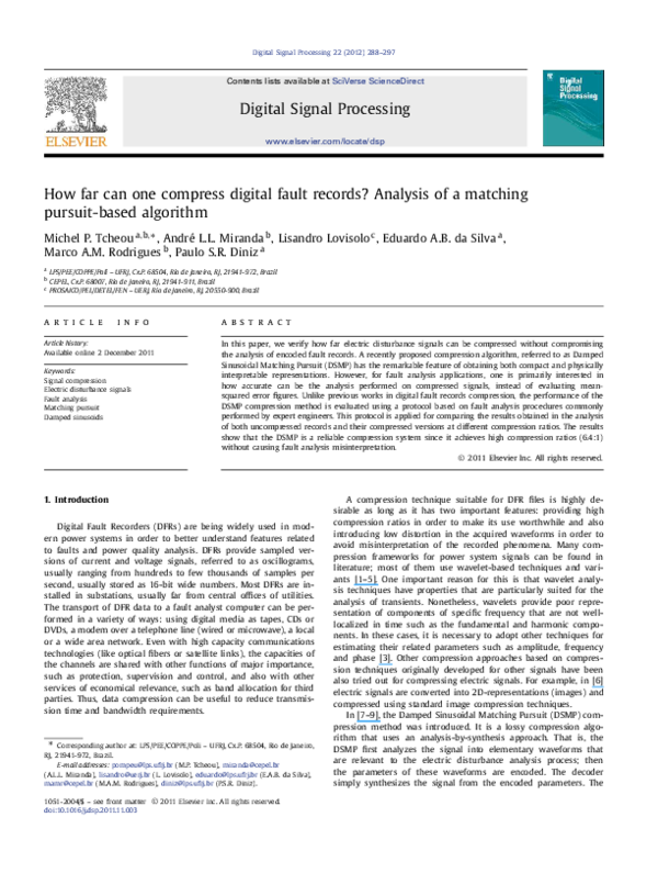 (PDF) How far can one compress digital fault records? Analysis of a matching pursuit-based algorithm