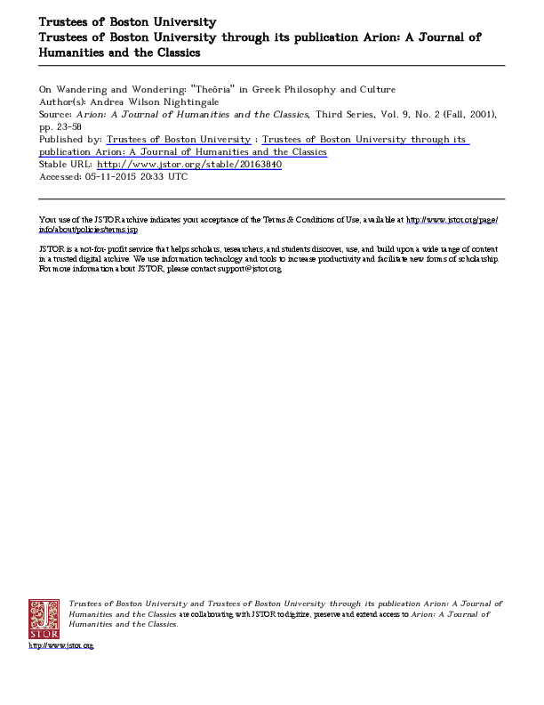 (PDF) On Wondering and Wandering: Theoria in Greek Philosophy and Culture