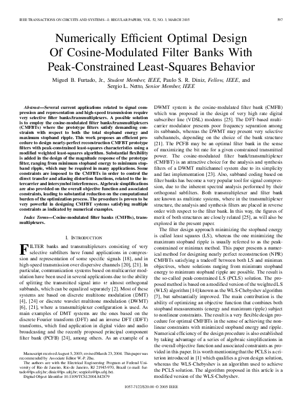 Pdf Numerically Efficient Optimal Design Of Cosine Modulated Filter