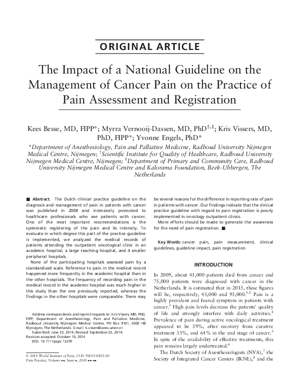 (PDF) The Impact of a National Guideline on the Management of Cancer ...