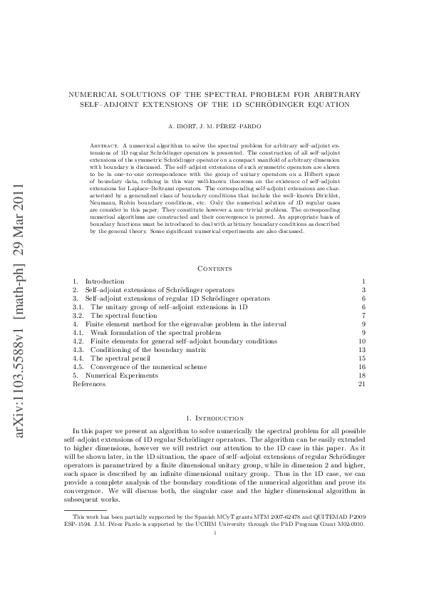 (PDF) Numerical Solutions of the Spectral Problem for Arbitrary Self-Adjoint Extensions of the ...
