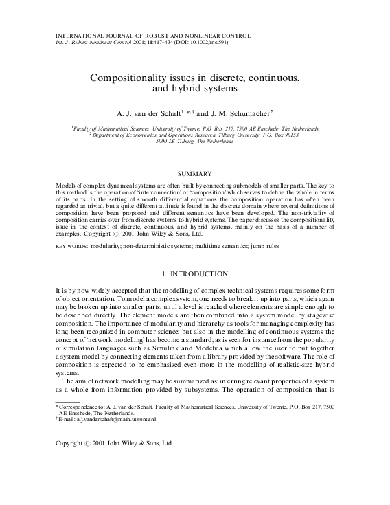 (PDF) Compositionality issues in discrete, continuous, and hybrid systems