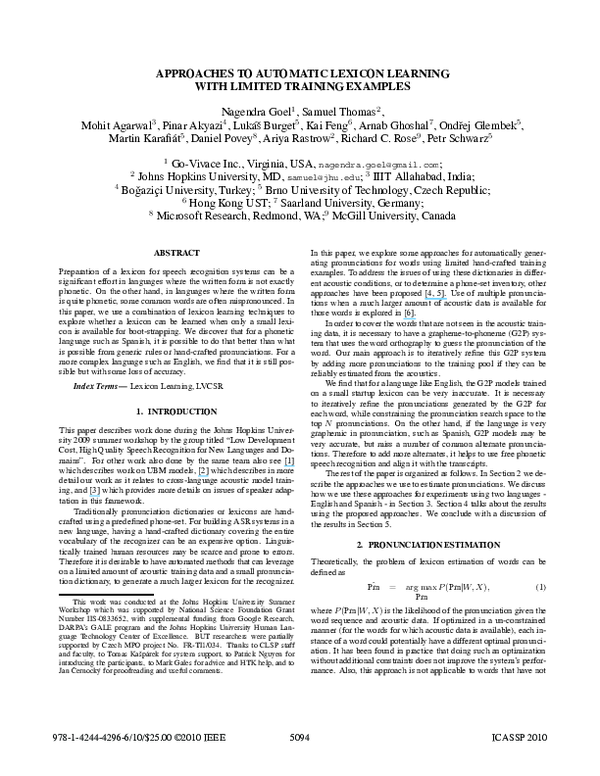 (PDF) Approaches to automatic lexicon learning with limited training ...