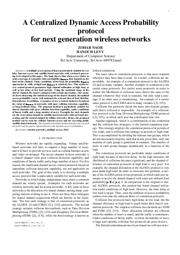 (PDF) A centralized dynamic access probability protocol for next generation wireless networks