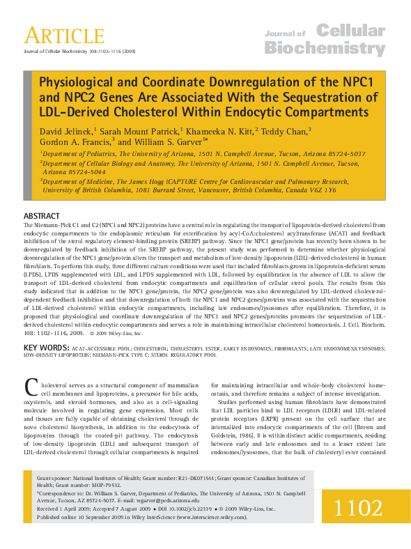 (PDF) Physiological and coordinate downregulation of the NPC1 and NPC2 ...