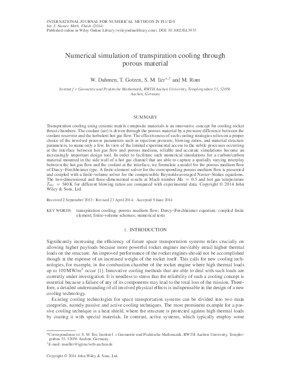 (PDF) Numerical simulation of transpiration cooling for sintered metal porous strut of the ...