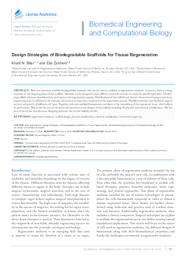 (PDF) Biodegradable Scaffold Design for Enhanced Tissue Regeneration