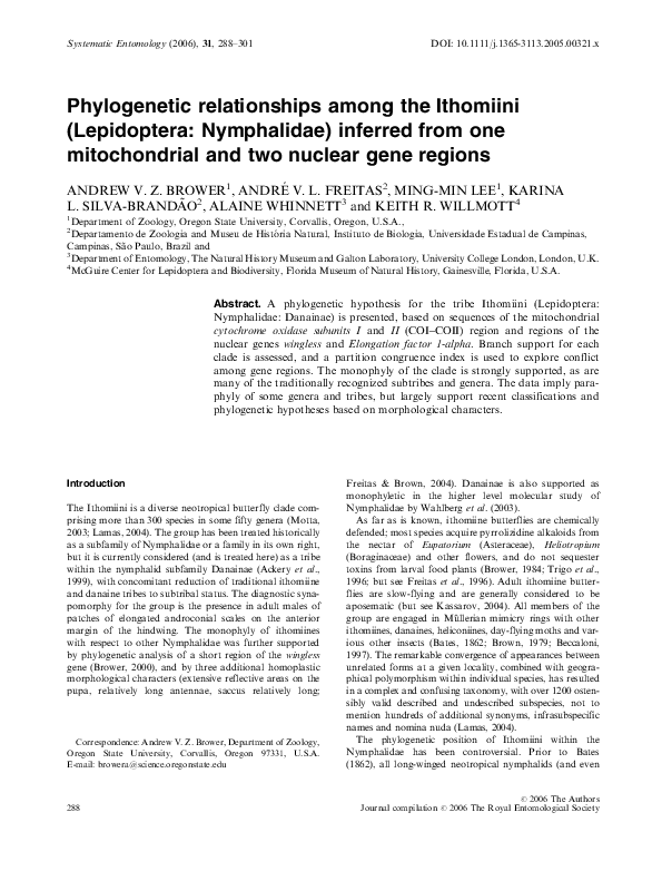(PDF) Phylogenetic relationships among the Ithomiini (Lepidoptera ...