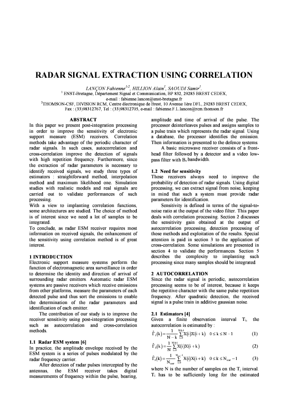 (PDF) RADAR Signal Extraction Using Correlation