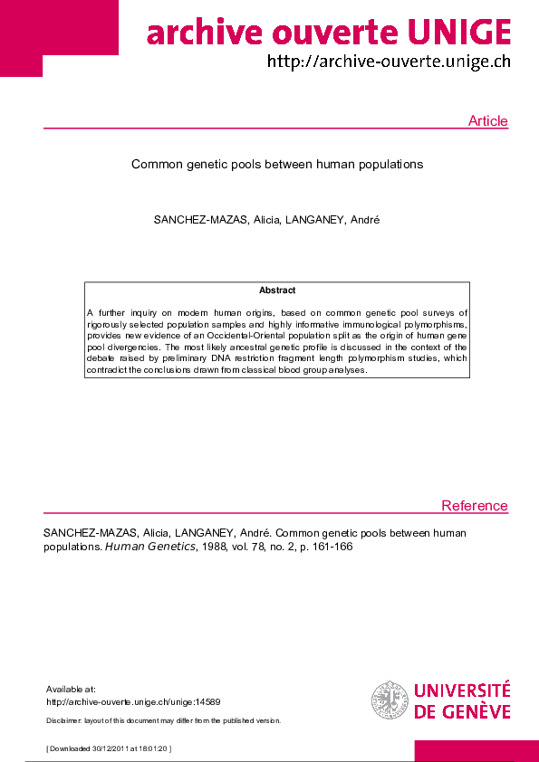 (PDF) Common genetic pools between human populations