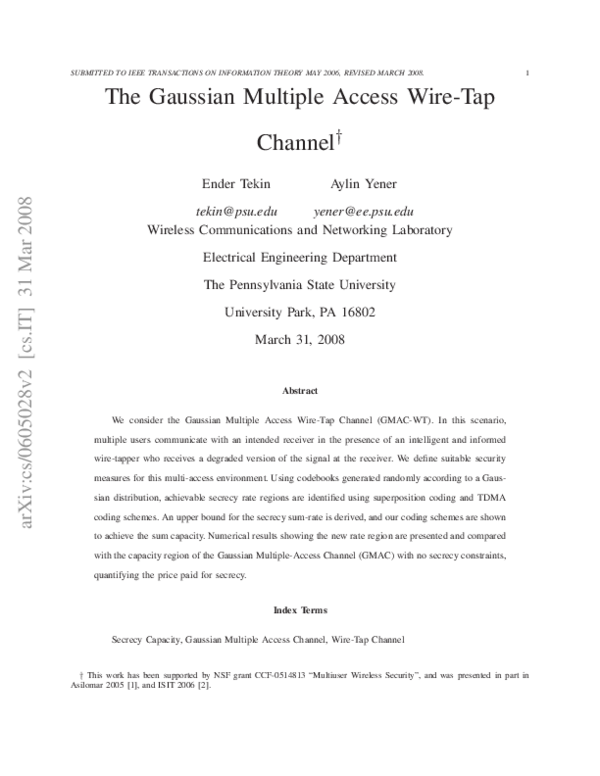 (PDF) The Gaussian Multiple Access Wire-Tap Channel