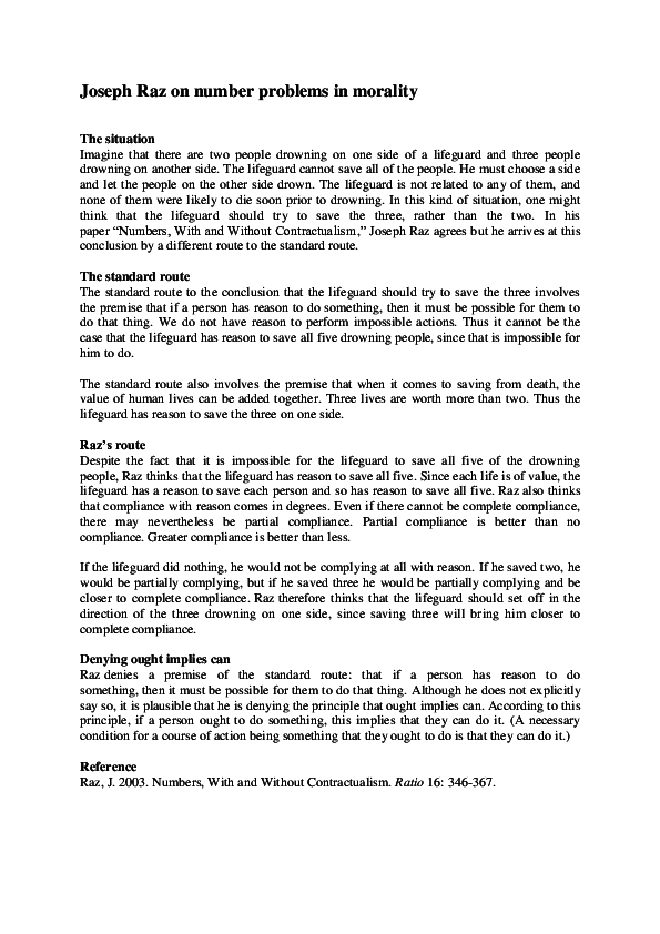 (PDF) Joseph Raz on number problems in morality