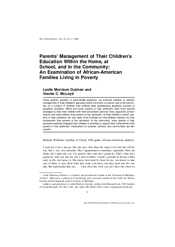 (PDF) Parents' management of their children's education within the home ...