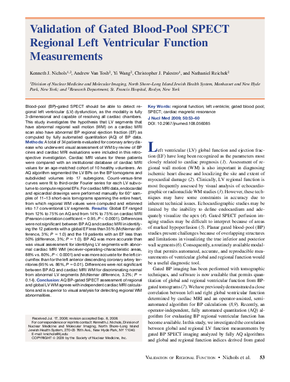 (PDF) Validation of Gated Blood-Pool SPECT Regional Left Ventricular Function Measurements